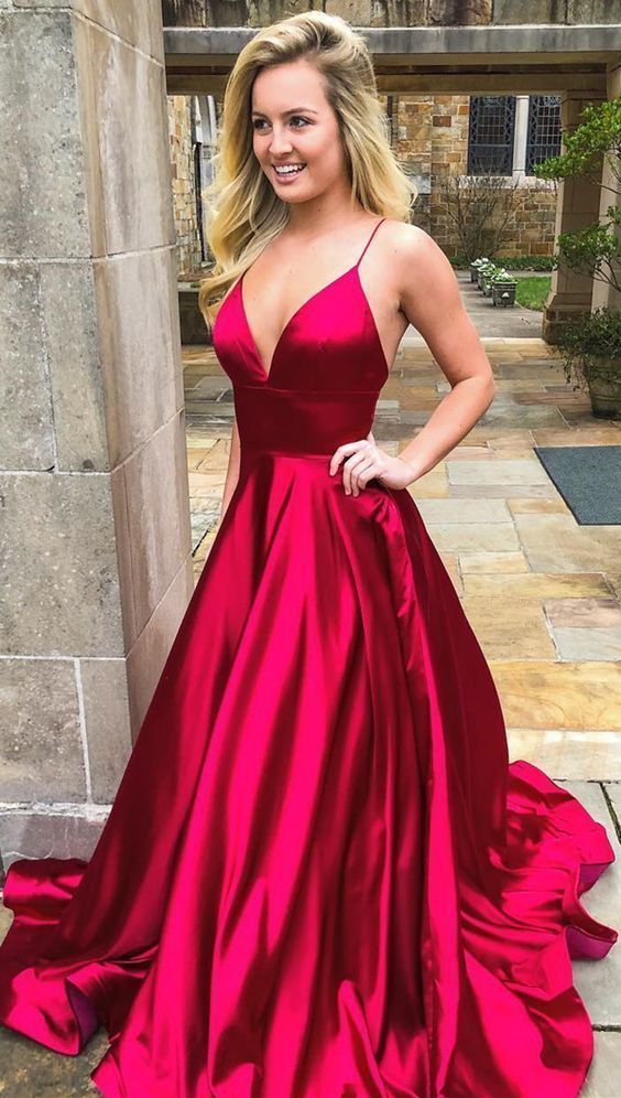Simple Red Prom Dress With Spaghetti Straps, Long Prom Dress on Luulla
