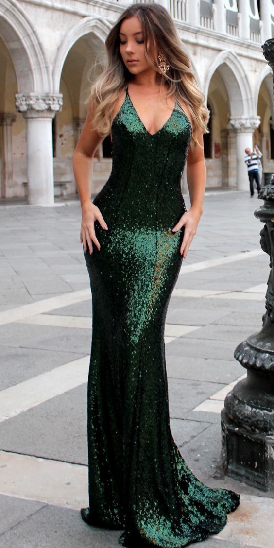 Sequin Sexy Backless Prom Dress V Neck Prom Dress Sparkle Prom Dress